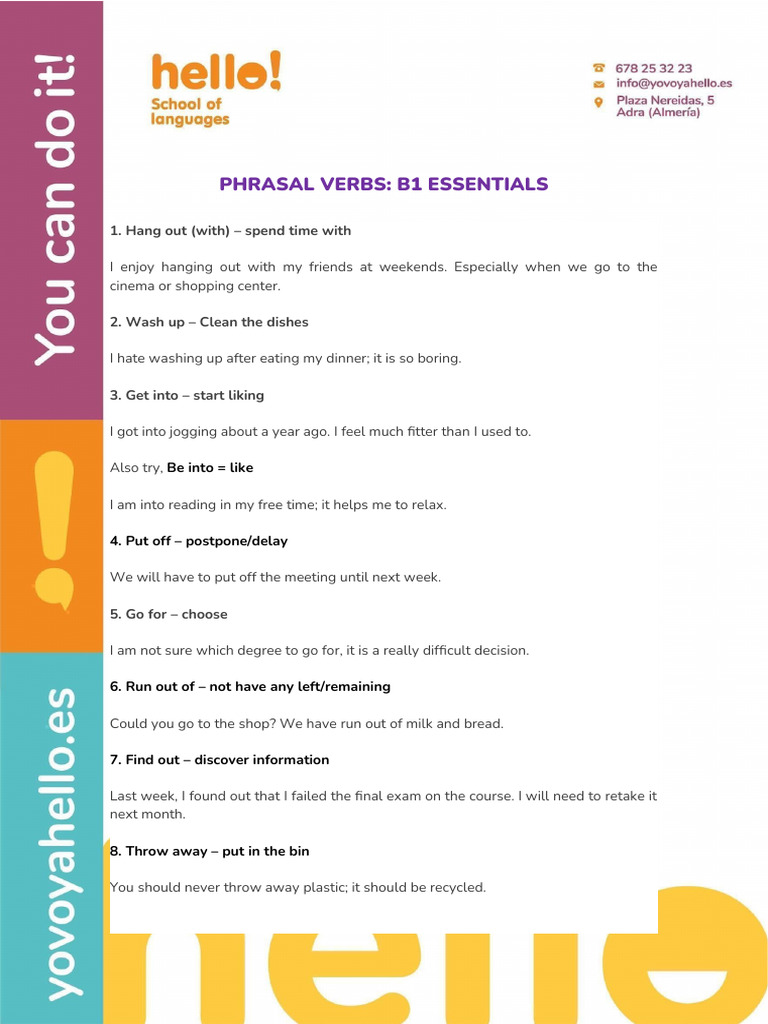 B1 Phrasal Verbs Guide | PDF | Career & Growth | Wellness