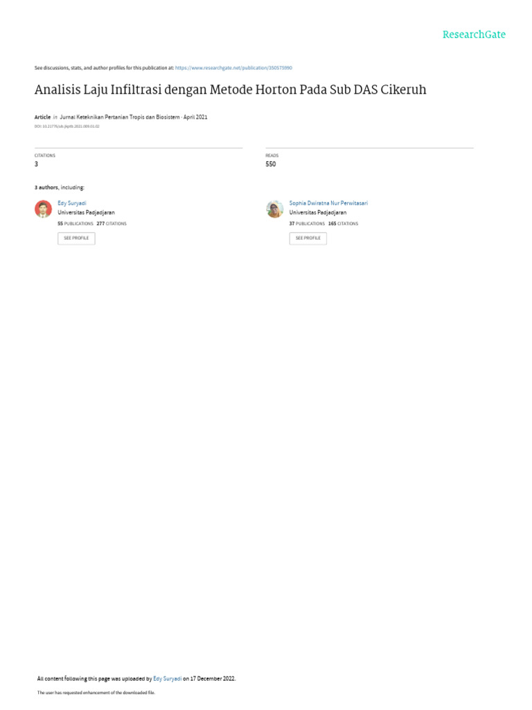 Analisis Laju Infiltrasi Dengan Metode Horton Pada | PDF