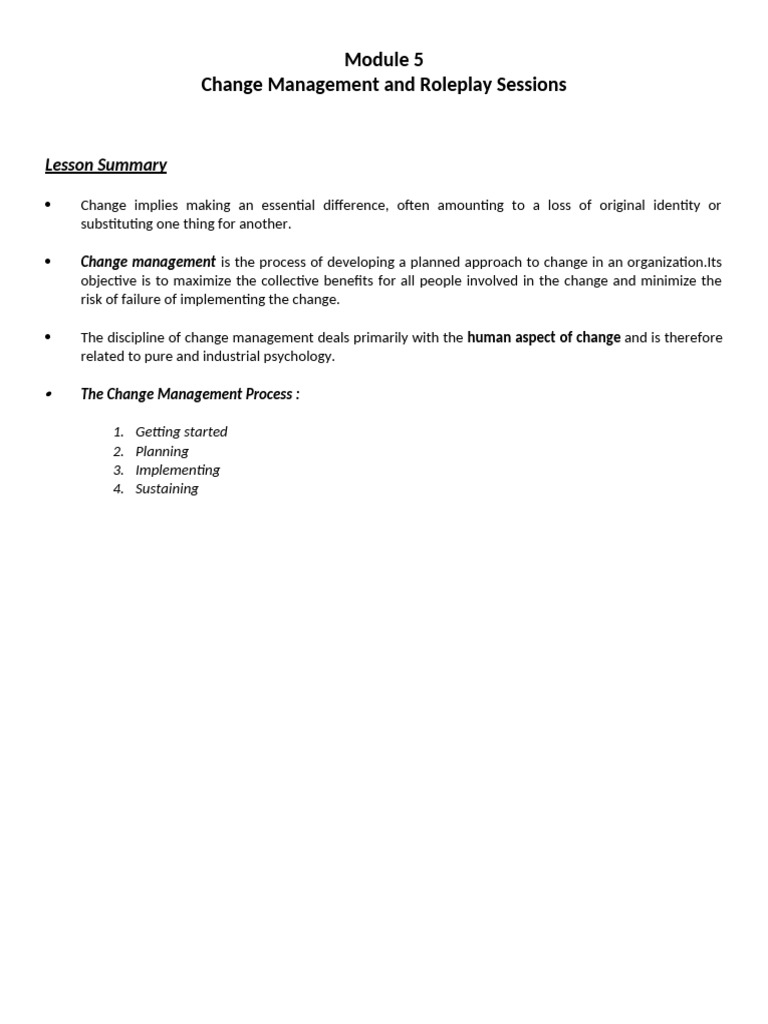 Module 5 Change Management and Roleplay Sessions | PDF | Career ...