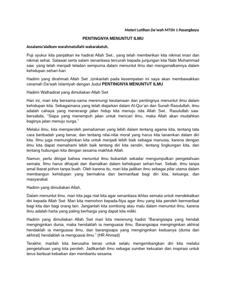 Materi Latihan Dawah Siswa Mtsn 2024 Pdf