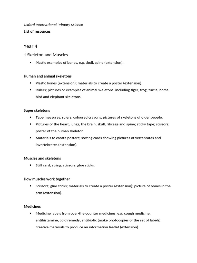 Oips - List of Resources - Year 4 | PDF | Skeleton | Magnet