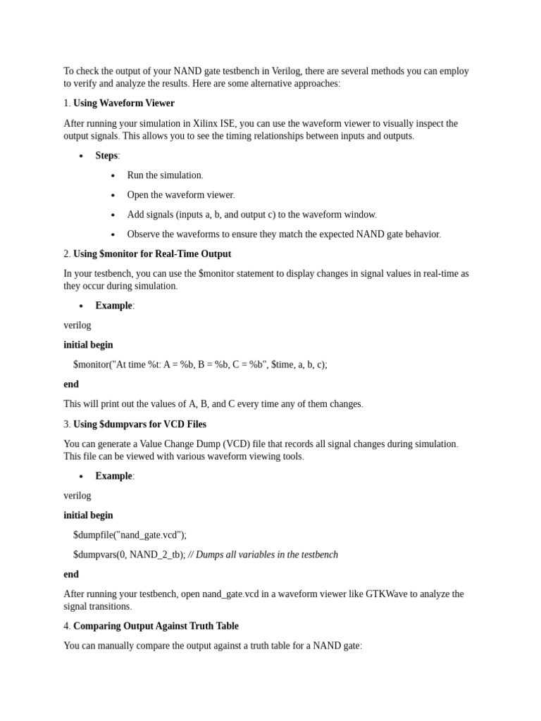 NAND Gate Testbench in Verilog | PDF