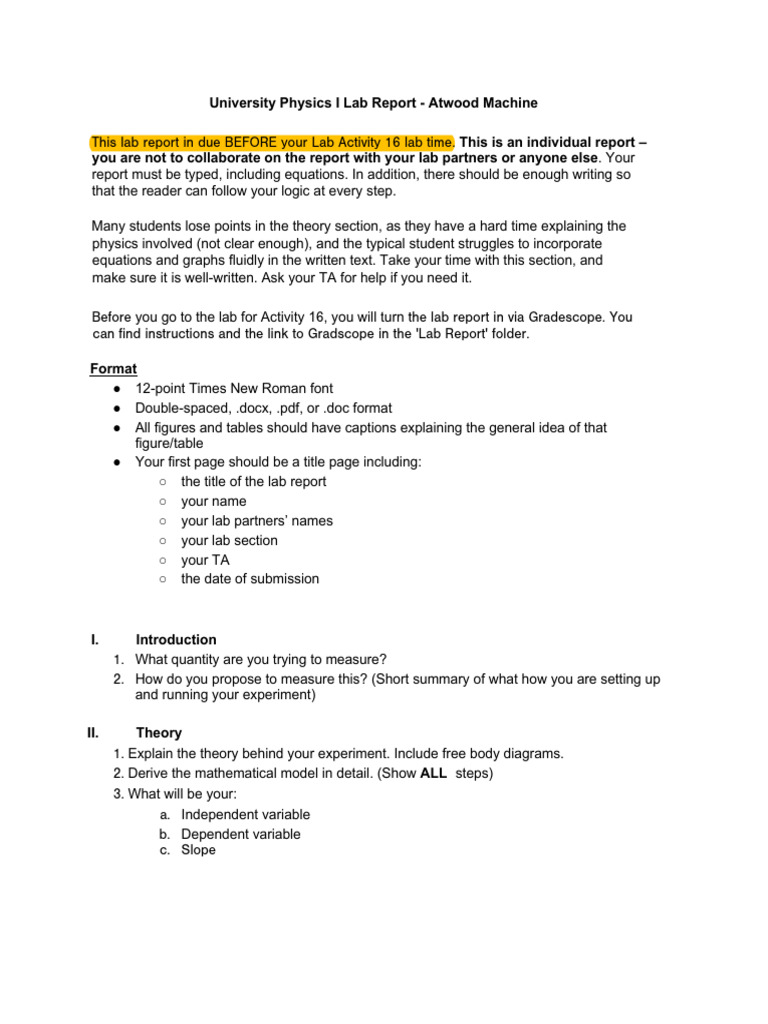 Lab Report Outline Pdf Slope Experiment