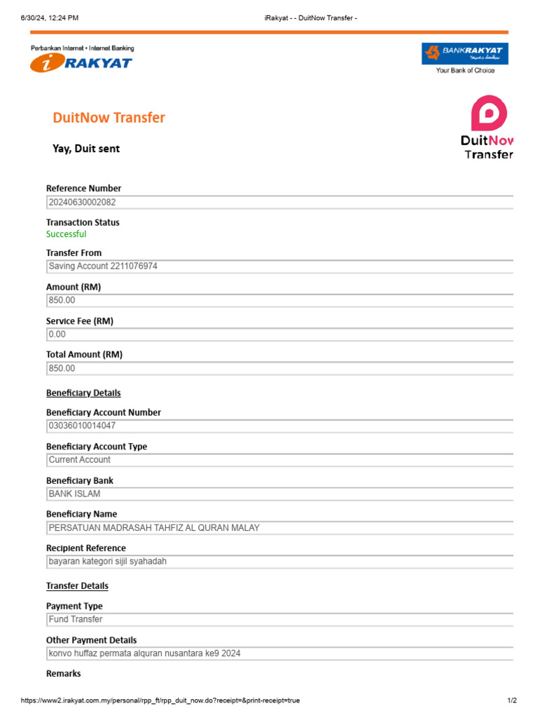 Duitnow Transfer: Yay, Duit Sent | PDF