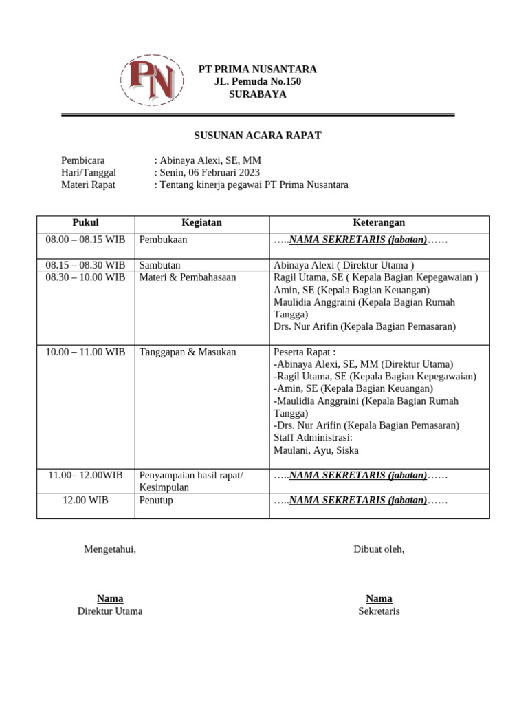 Susunan Acara Rapat | PDF