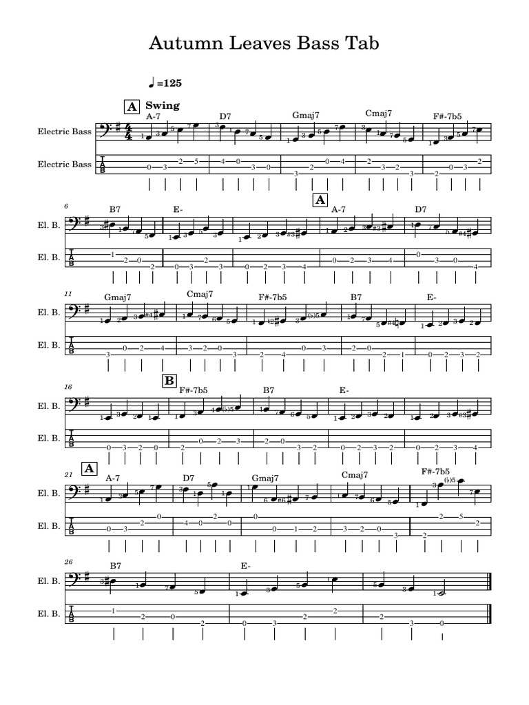 Autumn Leaves Walking Bass Tab | PDF