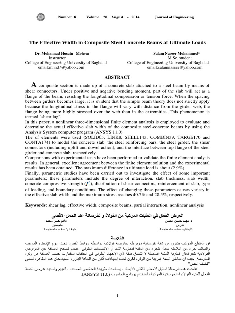 The Effective Width in Composite Steel Concrete Beams at Ultimate Loads ...