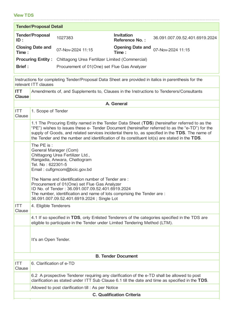 Section2 - Tender Data Sheet (TDS) | PDF | Taxes | Government Finances