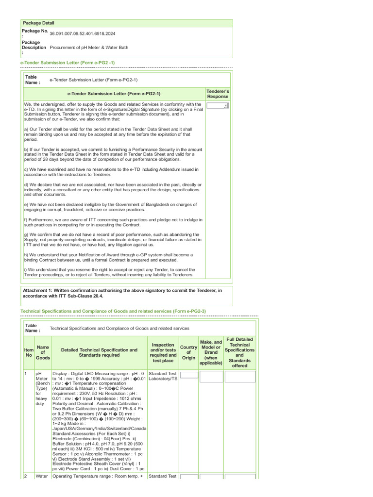 Section5 - Tender and Contract Forms | PDF | Ph | Calibration