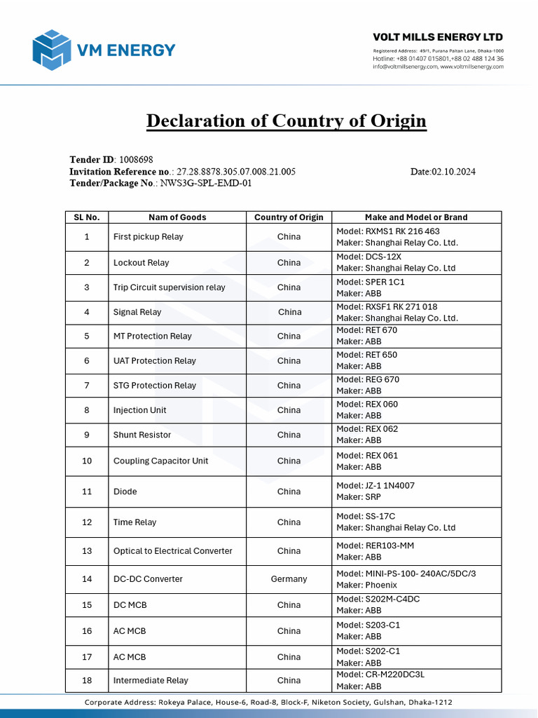 Country of Origin Declaration for Goods | PDF | Power Engineering ...