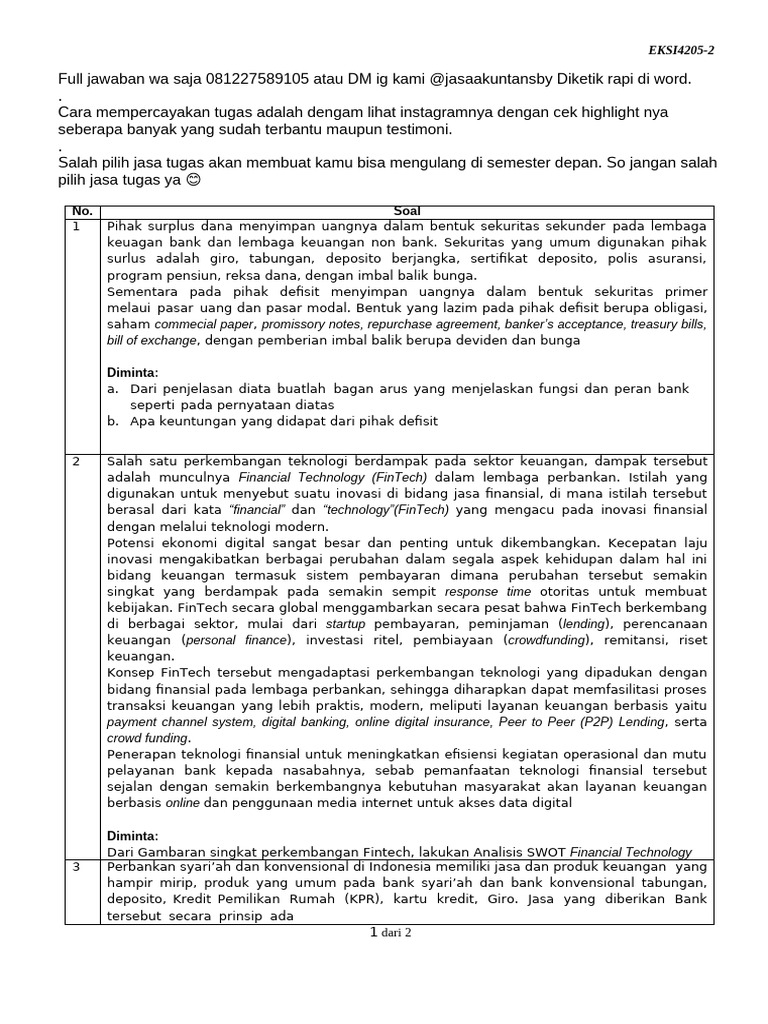 Soal Eksi4205 Tmk1 2 | PDF