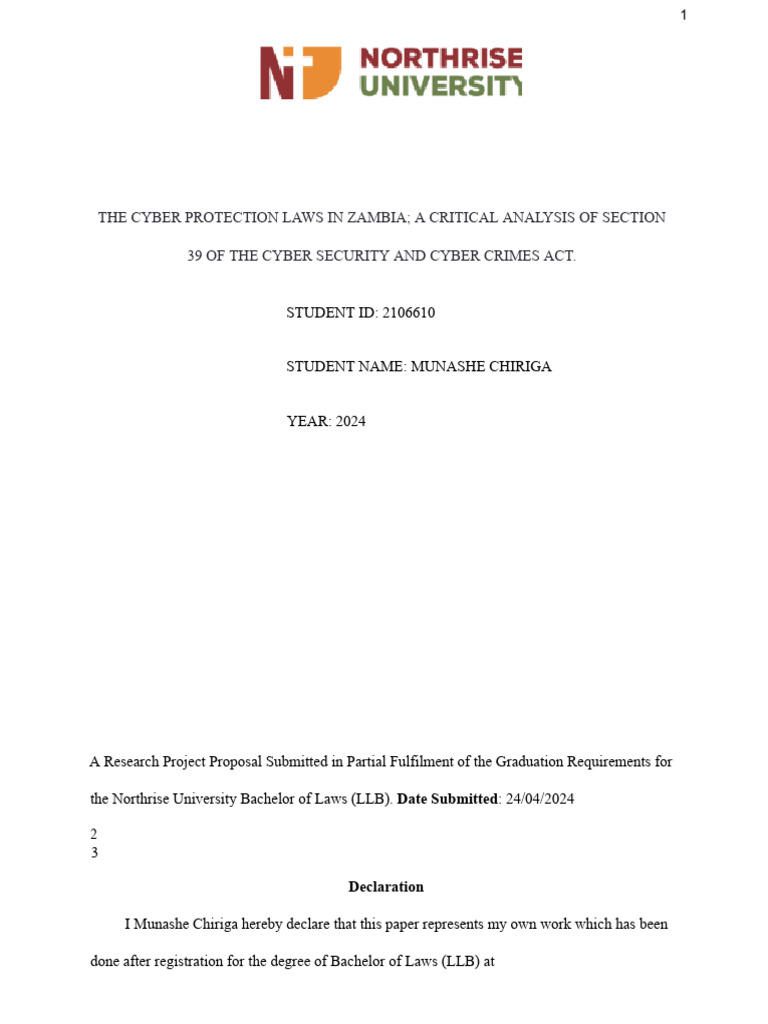 LLB Undergraduate Research Project Proposal Template MUNASHE LLB ...