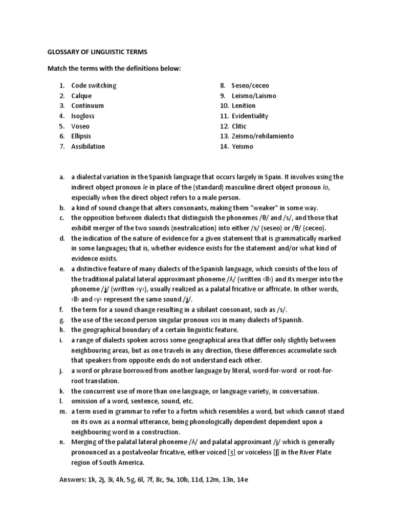 Glossary of Linguistic Terms | PDF