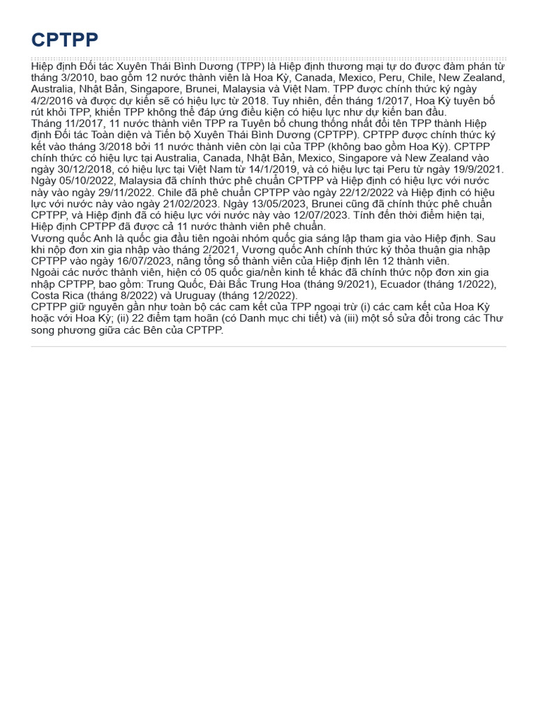 Ttwto Vcci - CPTPP | PDF