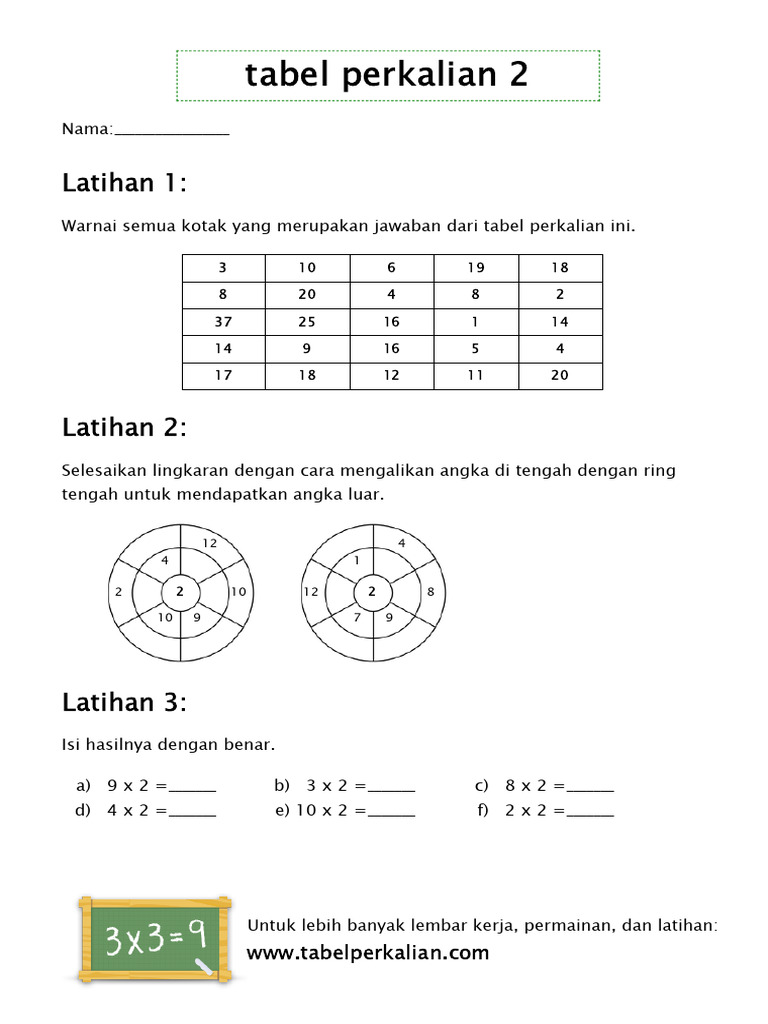 Latihan Tabel Perkalian 2 | PDF