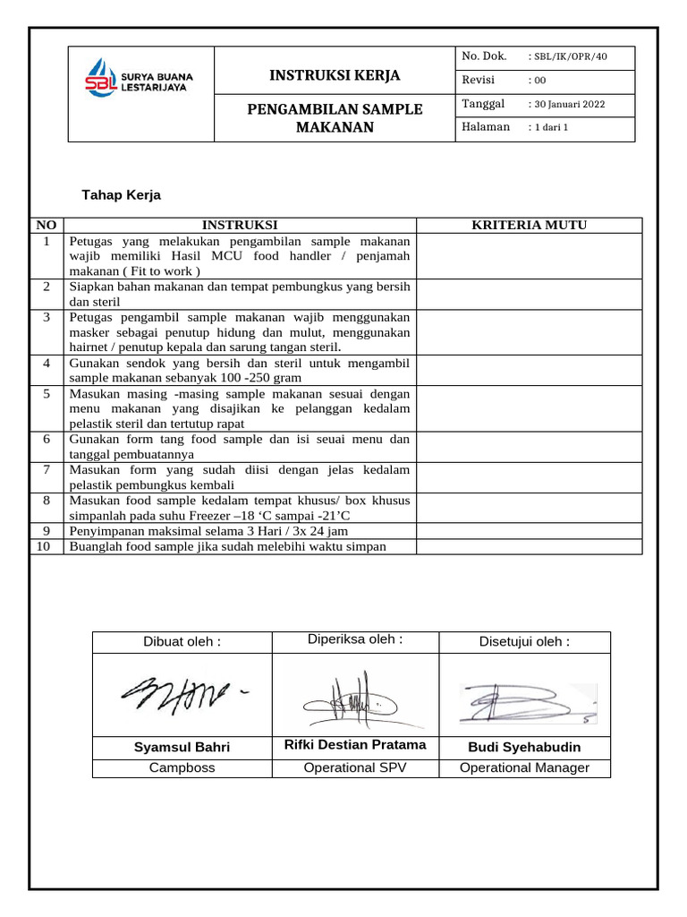 40-SBL-IK-40-Pengambilan Sample Makanan | PDF