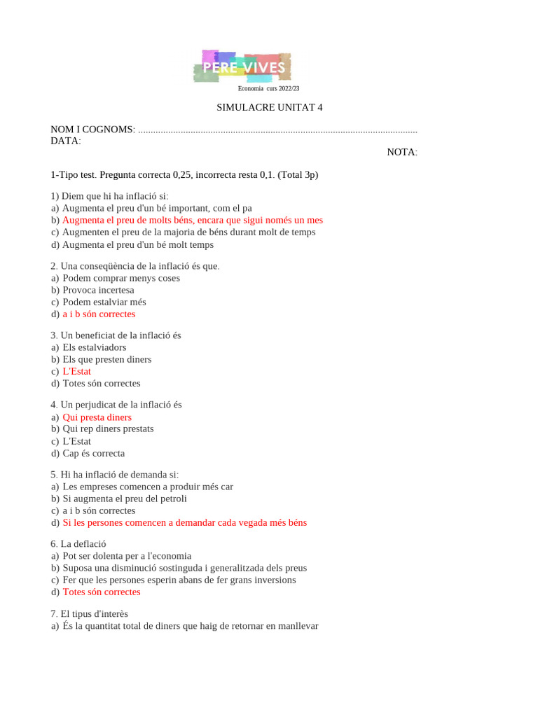 Simulacre t4 - Solucions Economia | PDF