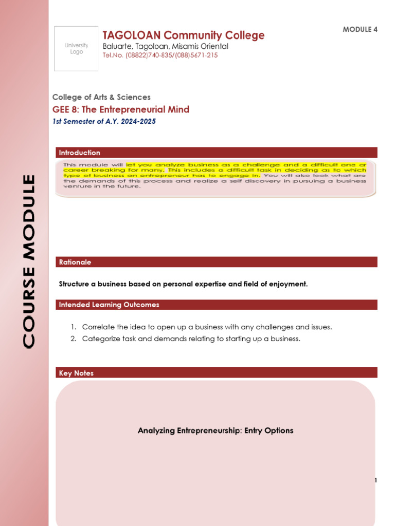 GEE 8-Module 4 Entry Options DIM | PDF | Franchising | Vending Machine