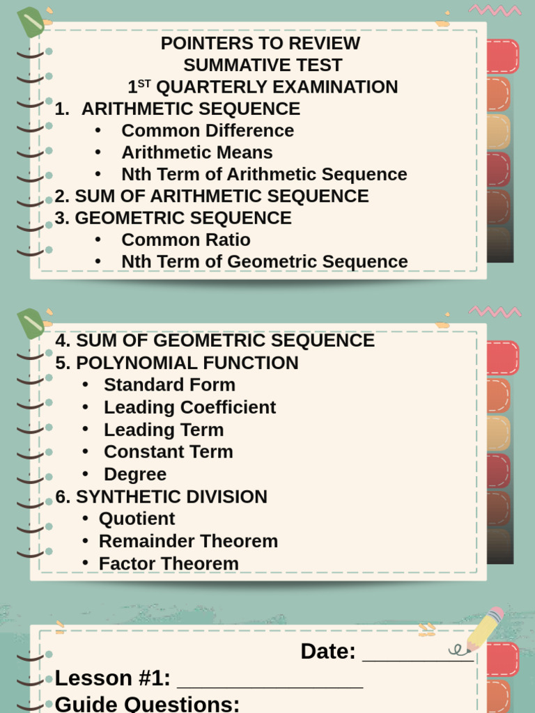 Pointers To Review Math 10 | PDF | Division (Mathematics) | Summation
