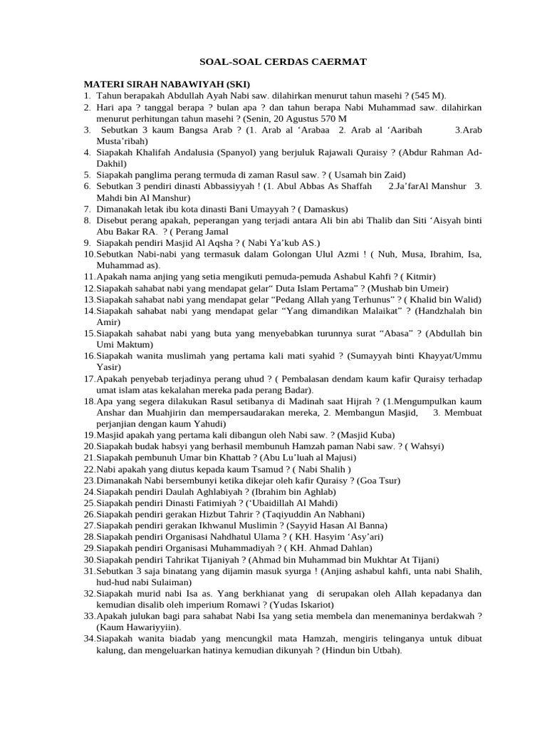 Soal Cerdas Materi Sirah Nabawiyah | PDF | Agama & Spiritualitas