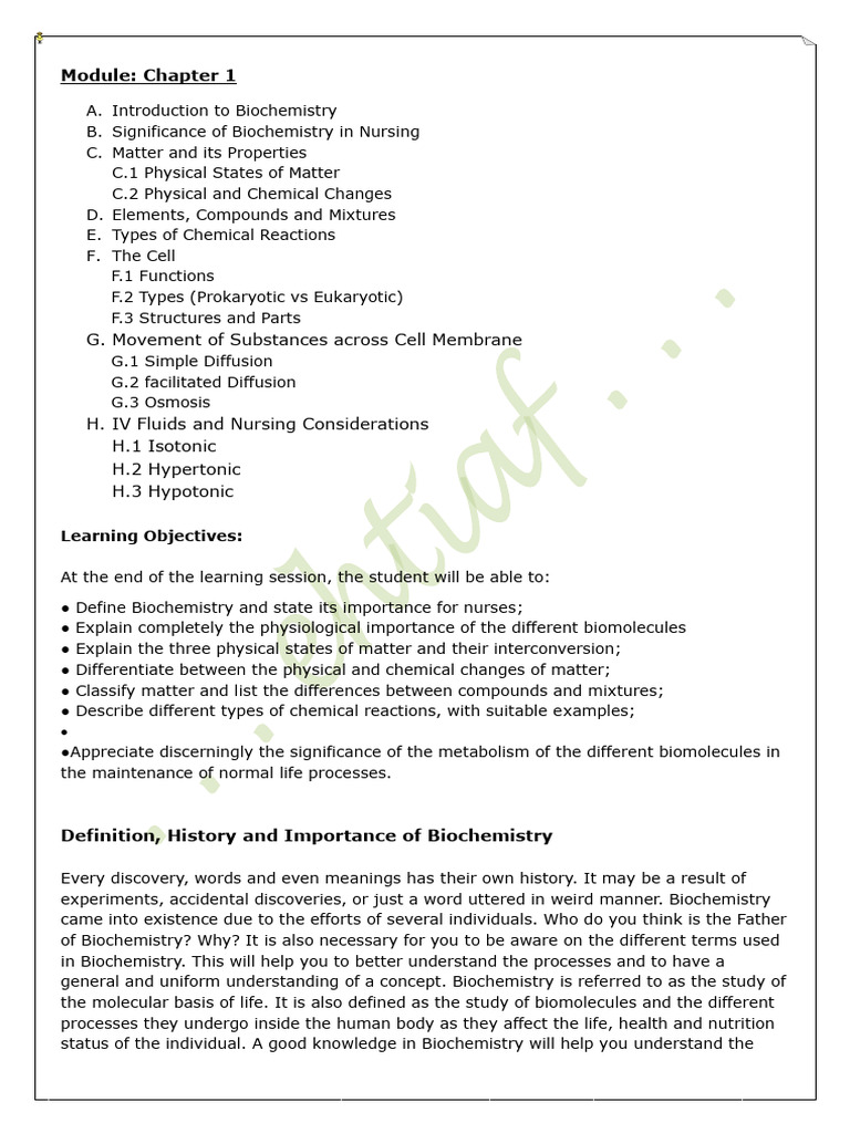 Chapter 1 Biochemistry Module Fy | PDF | Cell Membrane | Cell Nucleus