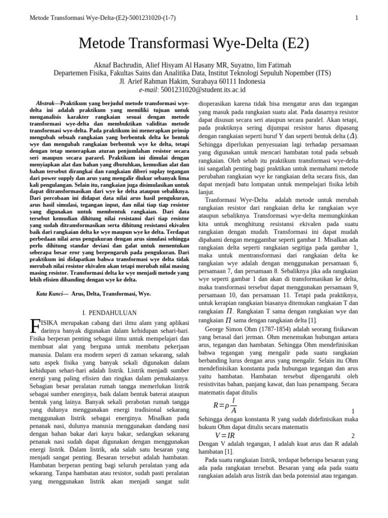 Laporan Fislab 1 E2 Transformasi Wye Delta | PDF