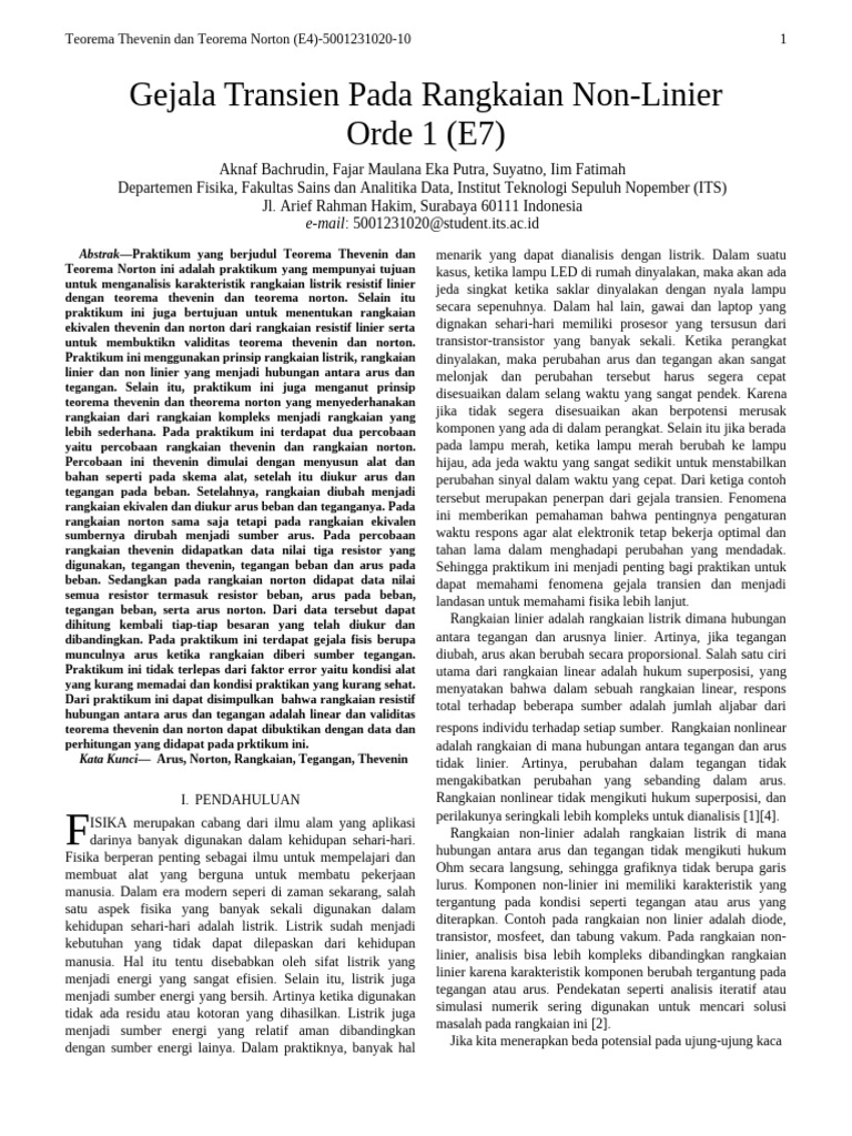 Laporan Fislab 1 E7 Gejala Transien | PDF