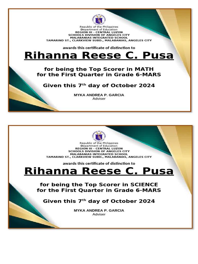 Certificate Top Scorer 1st Gradinga 1 | PDF | Government | Southeast Asia