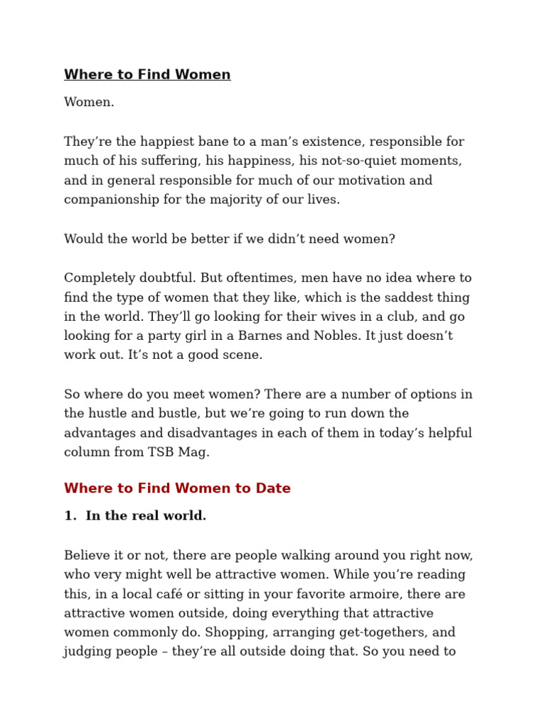 Where To Find Women | PDF | Social Science | Self-Improvement