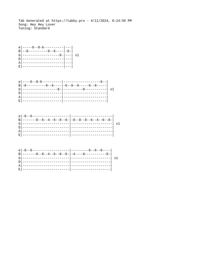 Hey Hey Lover Guitar Tab Guide | PDF