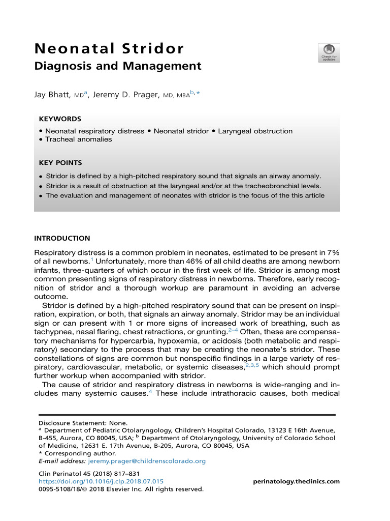 Neonatal stridor | PDF | Larynx | Clinical Medicine