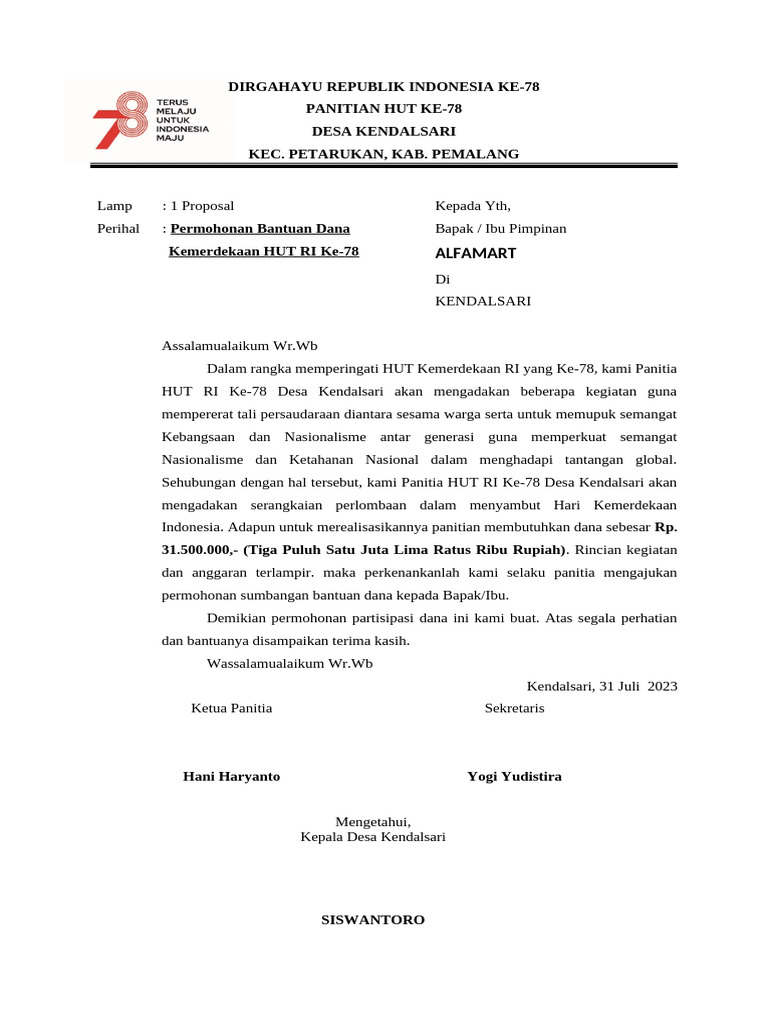 Contoh Surat Permohonan Bantuan Dana 17an | PDF