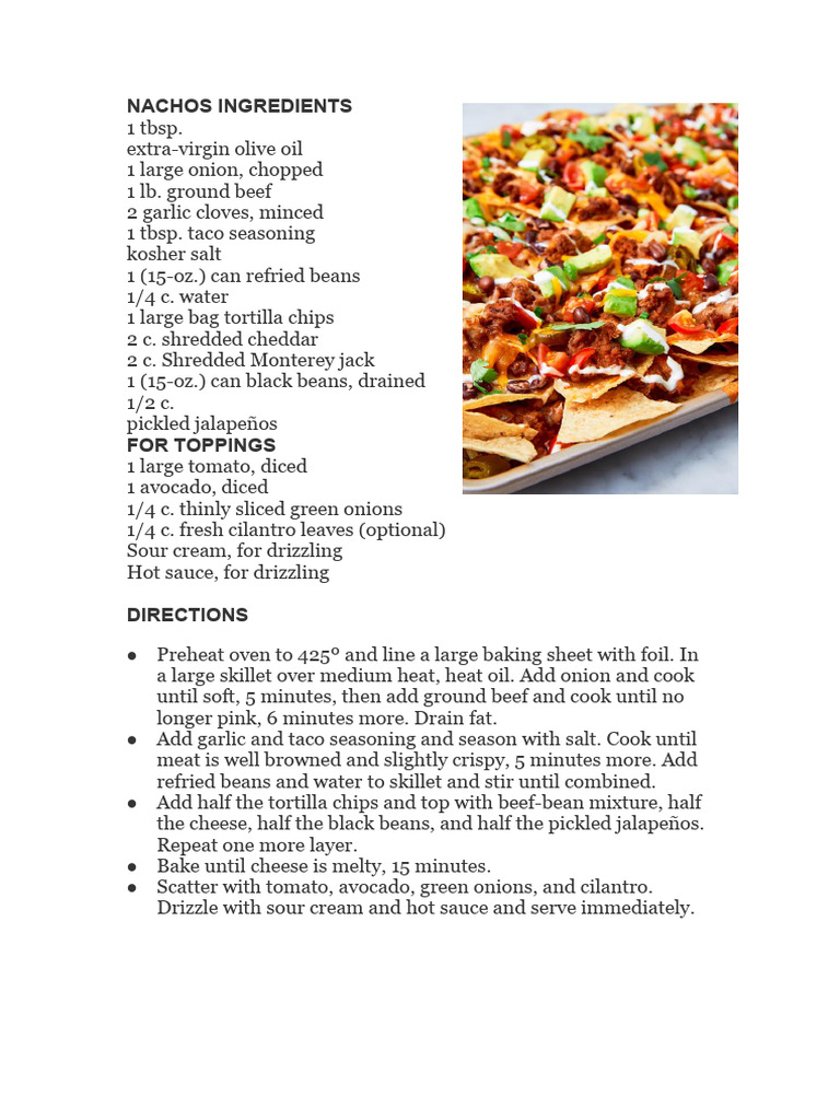 Easy Nachos Ingredients | PDF