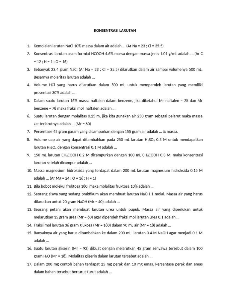 Konsentrasi Larutan | PDF