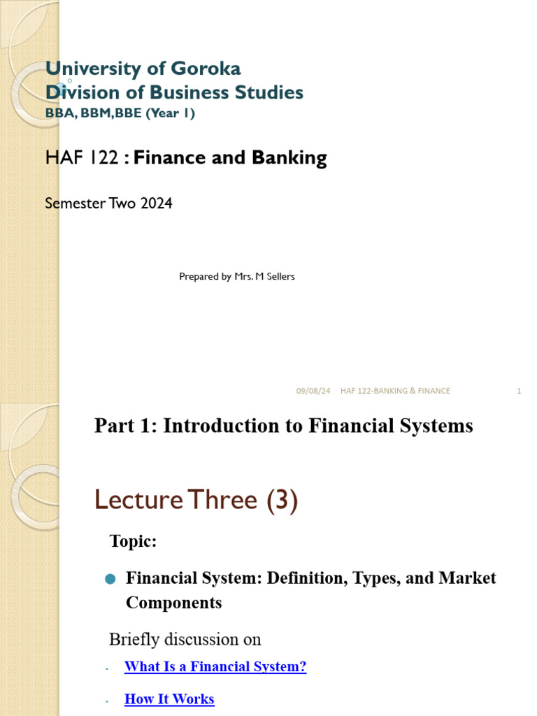 HAF FINANCIAL SERVICE SECTOR - Lecture 3 | PDF | Banks | Financial Markets