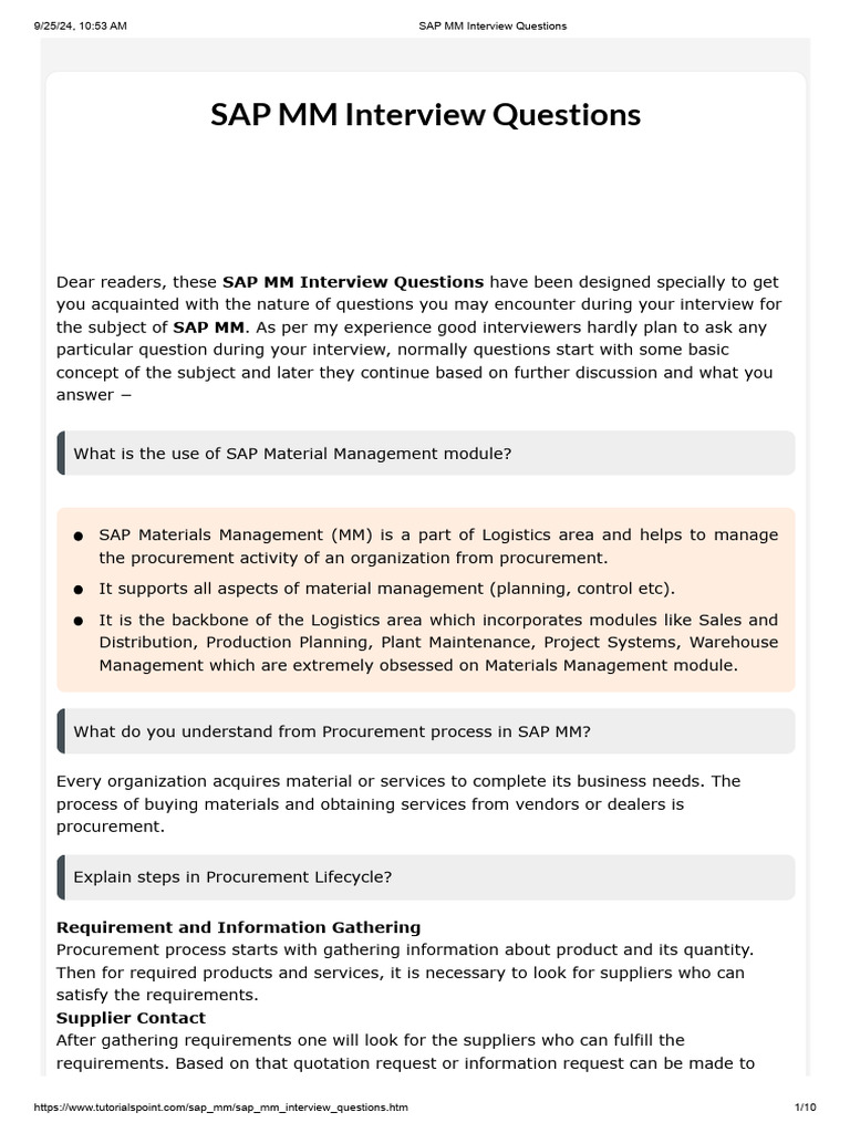 SAP MM Interview Questions | PDF | Procurement | Stocks