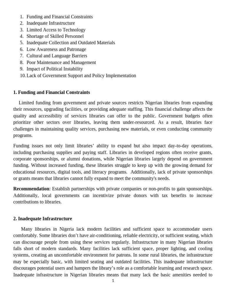 Challenges in Nigerian Library Development | PDF | Libraries ...