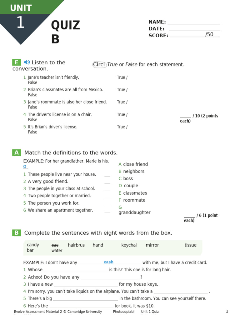 Evolve_L2_Unit 1 Quiz_B | PDF Evolve_L2_Unit 1 Quiz_B | PDF
