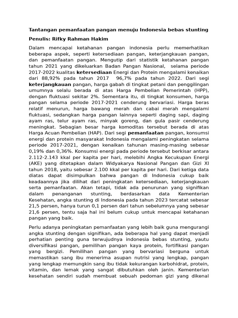 Opini Pemanfaatan Pangan Untuk Indonesia Bebas Stunting | PDF