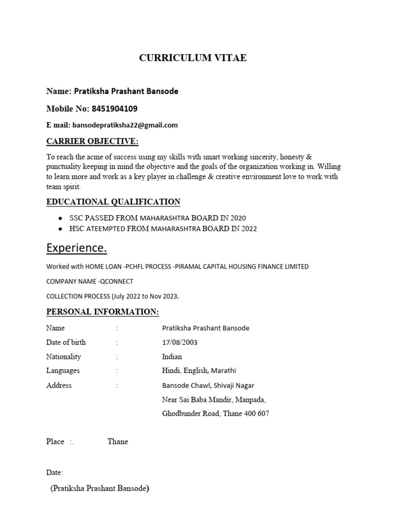 CV Pratisha - 1 | PDF | Business