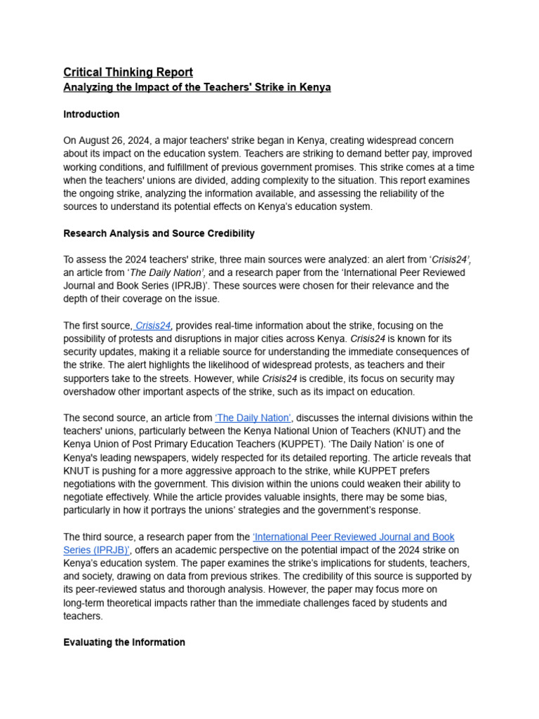 Critical Thinking Report | PDF | Strike Action | Academic Publishing