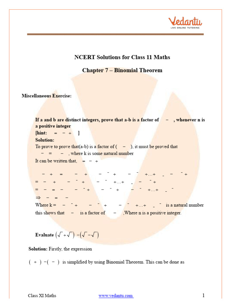 NCERT Solutions For Maths Miscellaneous Exercise Class 11 Chapter 7 Binomial Theorem | PDF ...