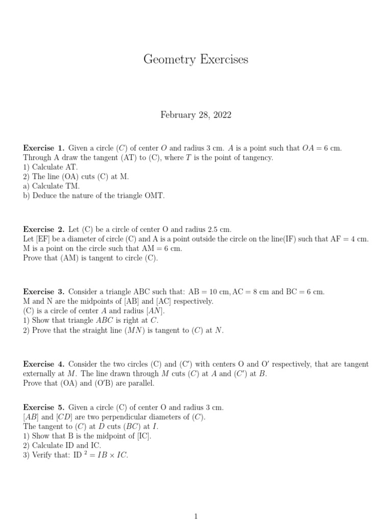 Geometry Exercises Grade 9-1 | PDF | Circle | Triangle