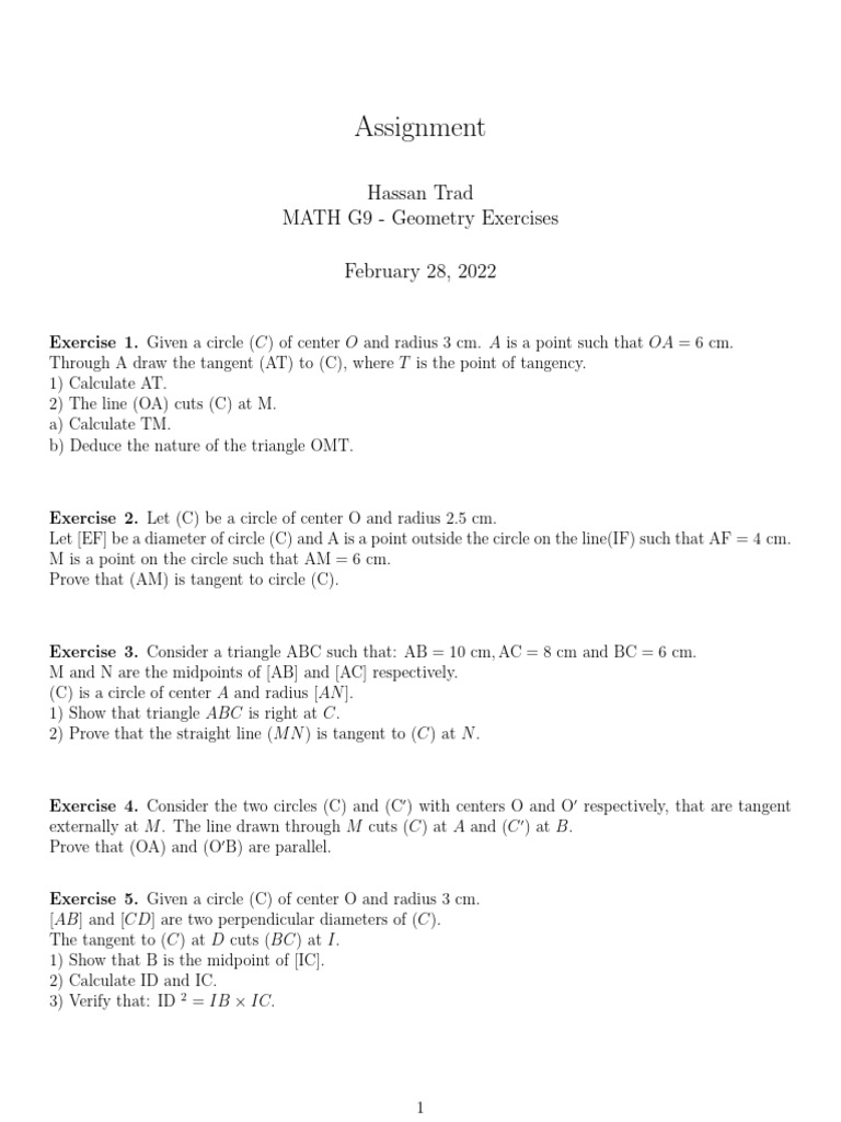Geometry Exercises Grade 9 | PDF | Circle | Triangle