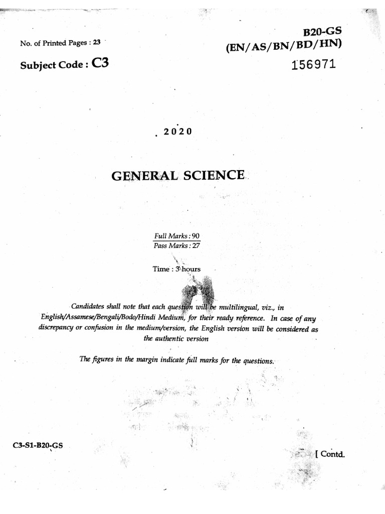General Science HSLC 2020 | PDF