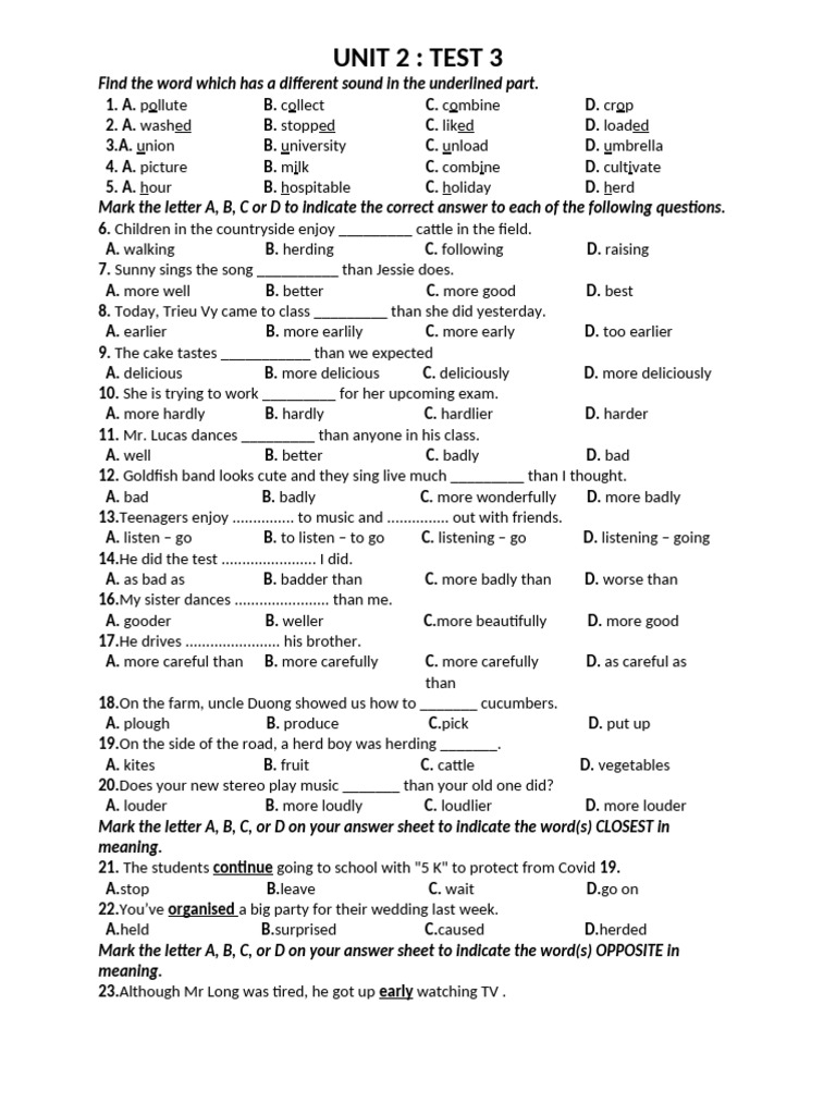 Review UNIT 2-3 | PDF