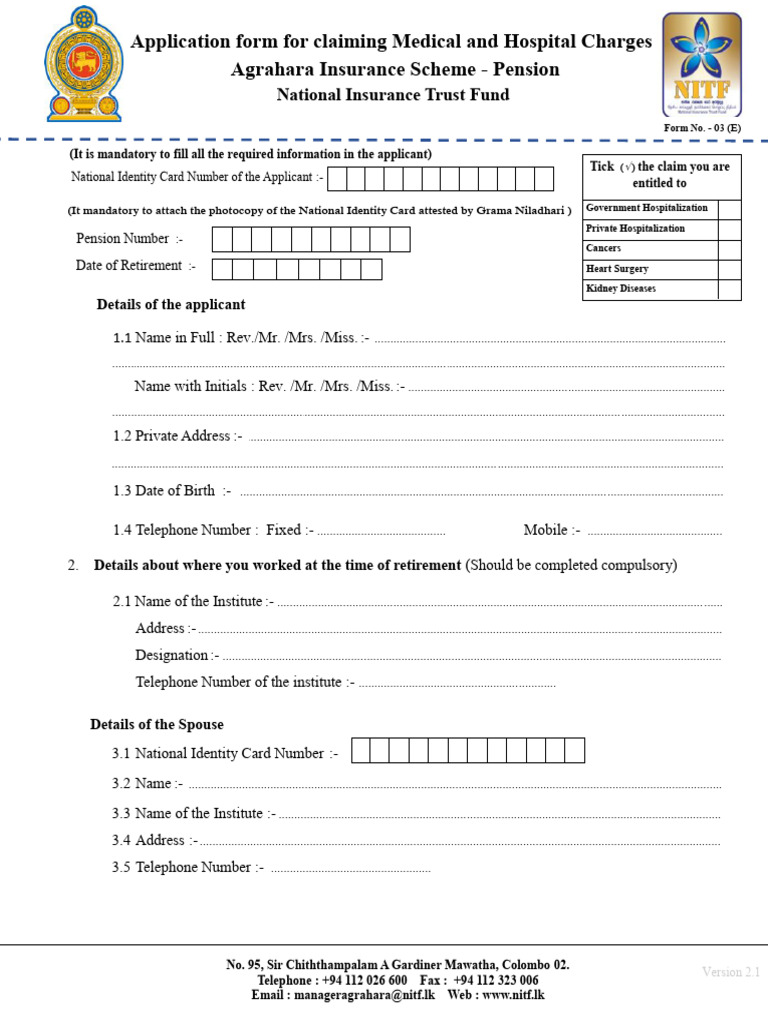 Pension Claim Form (E) | PDF | Hospital | Physician