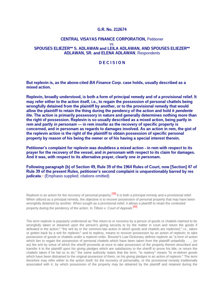 Jurisprudence For Replevin Cases | PDF | Common Law | Justice