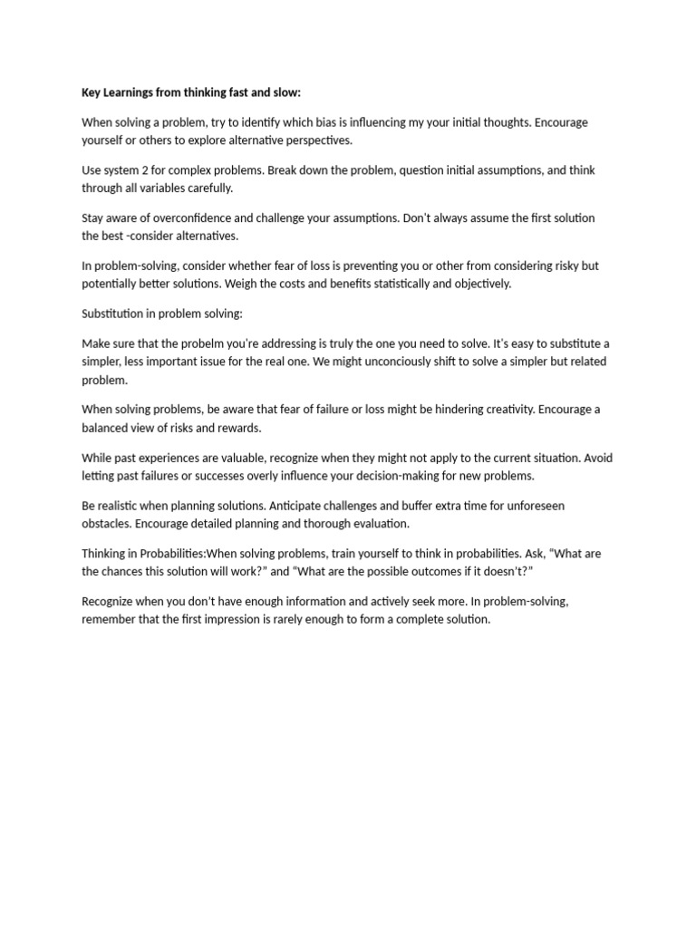 Learnings From Thinking Fast and Slow | PDF