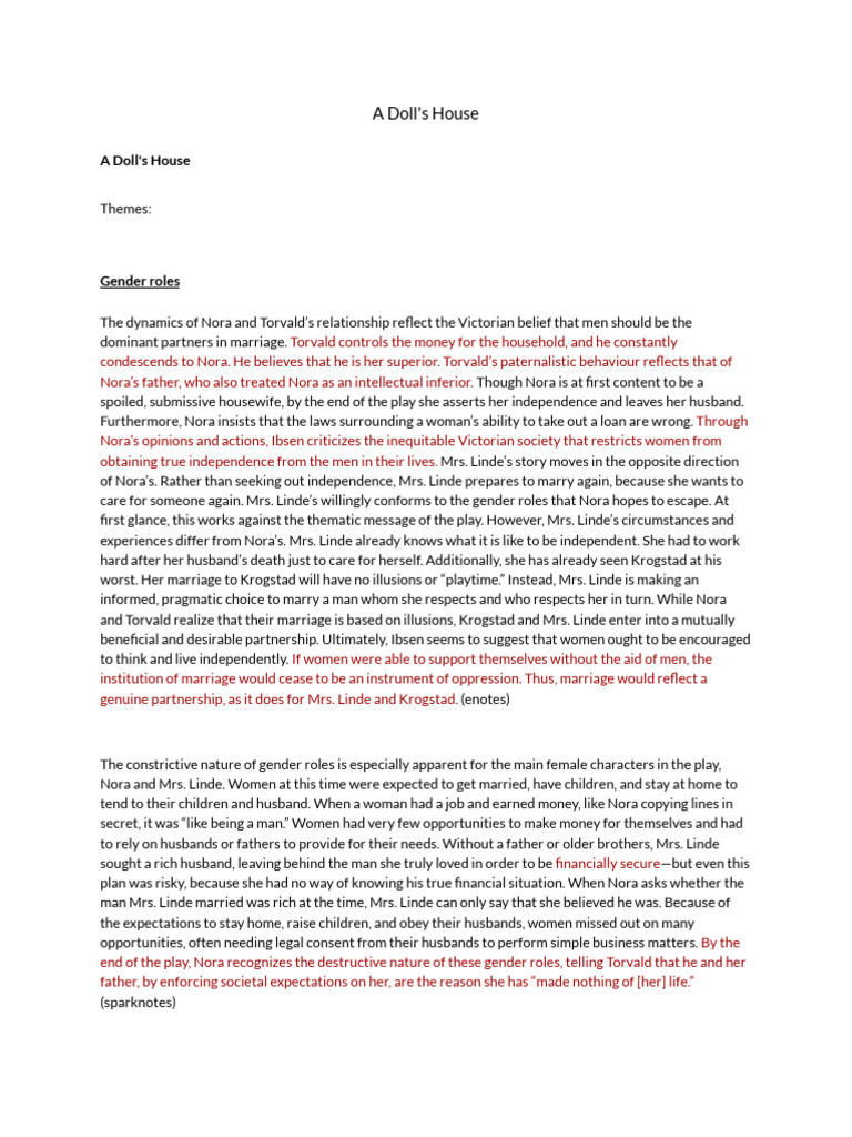 Gender Roles in A Doll's House | PDF | A Doll's House